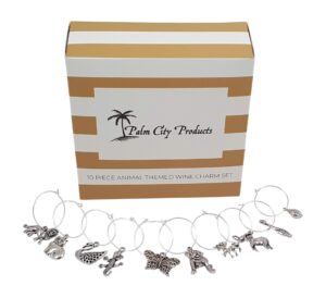 palm city products 10 piece animal themed wine charm set