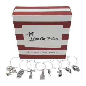 palm city products 8 piece wine lovers themed charms set