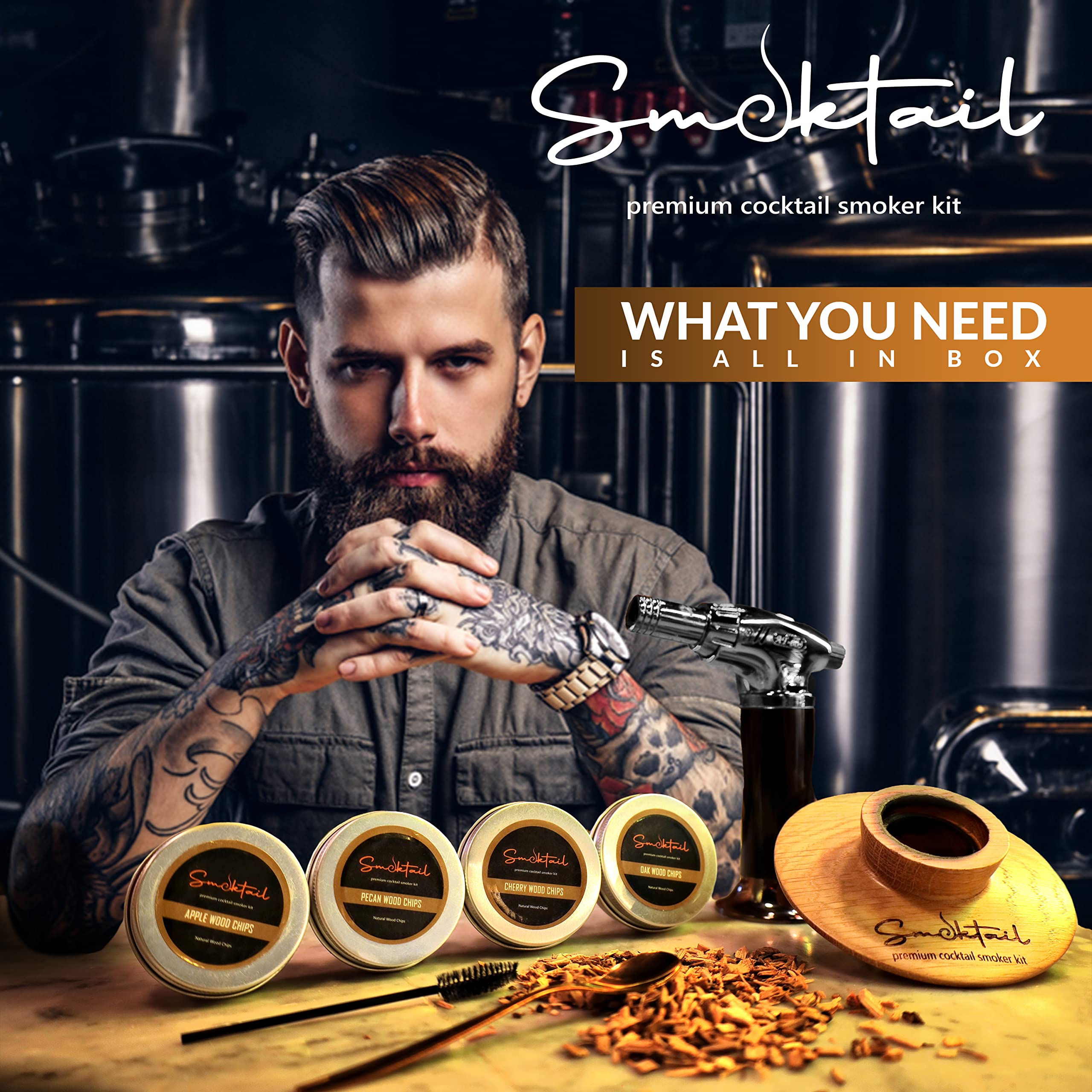 Cocktail Smoker Kit by Smoktail - Bourbon Smoker Kit - Experience The Perfect Blend of Bourbon and Smoke Best Gift to Men and Women (Without Butane) (Premium Kit)