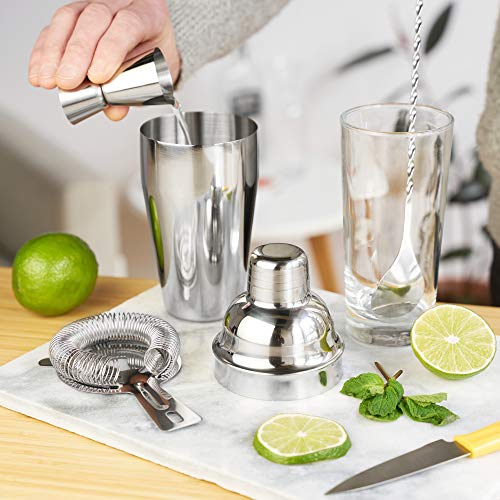 True Bar Drink Mixer Set, 19oz 4-piece Cocktail Shaker Set Bartender Kit, Bar Cocktail Sets, Cocktail Shaker Kit, Barware Tool Sets, Bar Accessories for the Home Bar Set (Stainless Steel)