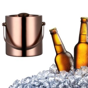 Cuawan Ice Bucket - 3L Double Thermal Insulation Bucket, Nordic Bar and KTV Beer and Wine Cocktail and Champagne Chilling Bucket with Lid,Champagne/Golden/Silver (Gold)