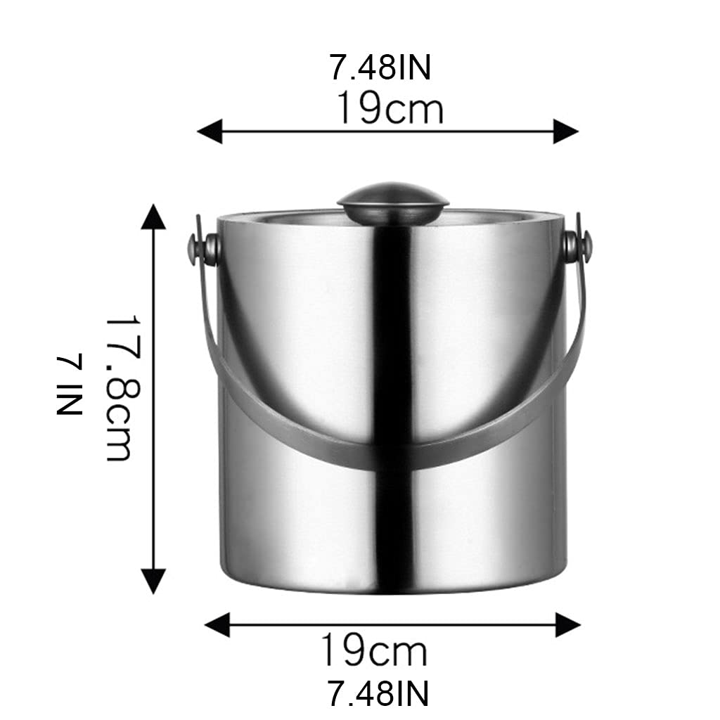 Cuawan Ice Bucket - 3L Double Thermal Insulation Bucket, Nordic Bar and KTV Beer and Wine Cocktail and Champagne Chilling Bucket with Lid,Champagne/Golden/Silver (Gold)