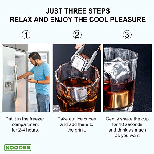 koodee Whiskey Stones, Father's Day Gift Set from Son Whiskey Gifts for Men, Reusable Ice Cubes with Tongs and Ice Cube Trays(Set of 8)