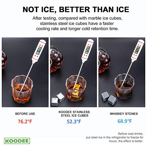 koodee Whiskey Stones, Father's Day Gift Set from Son Whiskey Gifts for Men, Reusable Ice Cubes with Tongs and Ice Cube Trays(Set of 8)