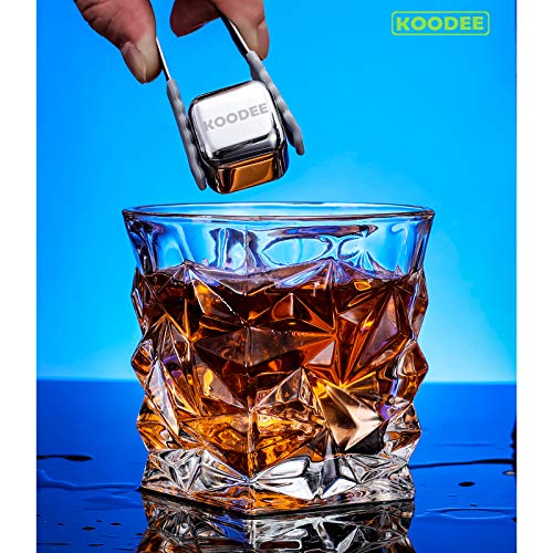 koodee Whiskey Stones, Father's Day Gift Set from Son Whiskey Gifts for Men, Reusable Ice Cubes with Tongs and Ice Cube Trays(Set of 8)