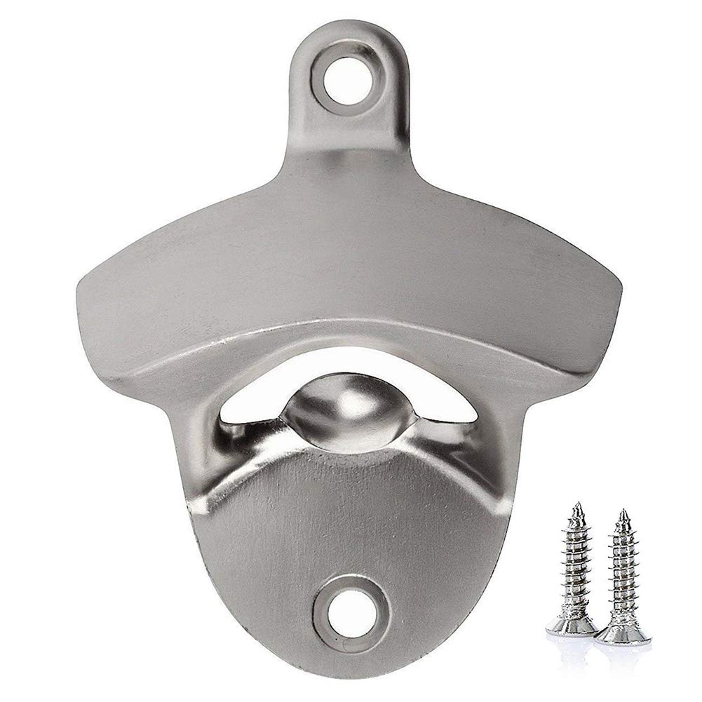 Wall Mounted Bottle Opener with Free Stainless Steel Mounting Screws,Vkermury Wall Hung Beer Opener for Bar or Kitchen - Silver