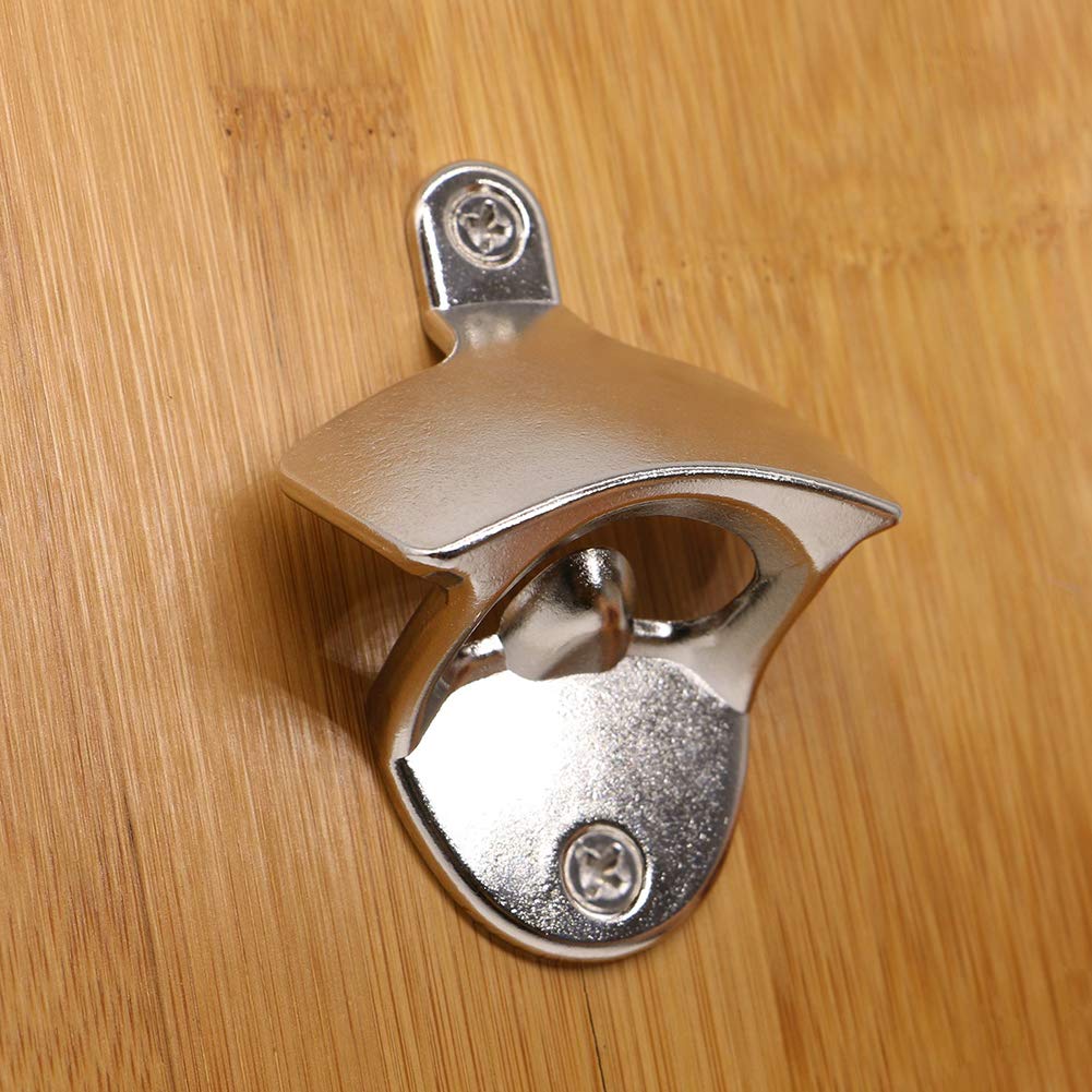 Wall Mounted Bottle Opener with Free Stainless Steel Mounting Screws,Vkermury Wall Hung Beer Opener for Bar or Kitchen - Silver