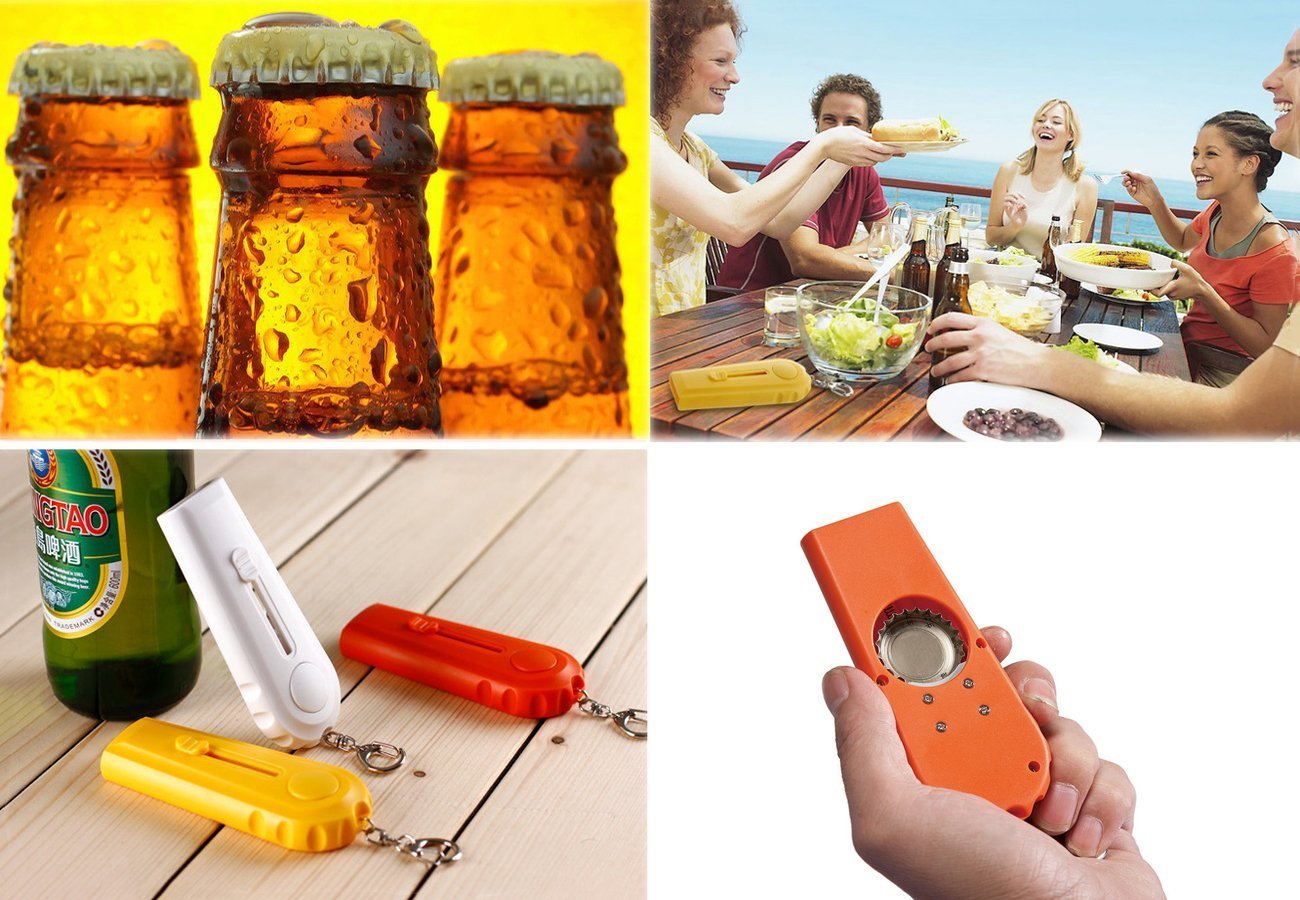 3 Pcs Fun Cap Zappa Beer Bottle Opener Party Collection Bottle Cap Shooters Launchers with Keychains, White Yellow Orange