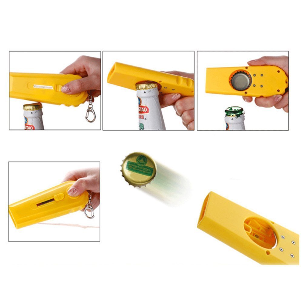 3 Pcs Fun Cap Zappa Beer Bottle Opener Party Collection Bottle Cap Shooters Launchers with Keychains, White Yellow Orange