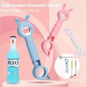 FFUWERG Bottle Opener Can Opener Jar Opener for Weak Hands, Cute 4-in-1 Multi Function Beer Opener for Seniors with Arthritis/Child Gift(Blue+Pink)