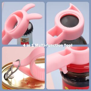 FFUWERG Bottle Opener Can Opener Jar Opener for Weak Hands, Cute 4-in-1 Multi Function Beer Opener for Seniors with Arthritis/Child Gift(Blue+Pink)