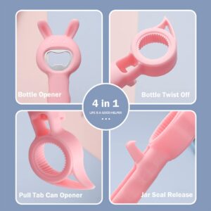 FFUWERG Bottle Opener Can Opener Jar Opener for Weak Hands, Cute 4-in-1 Multi Function Beer Opener for Seniors with Arthritis/Child Gift(Blue+Pink)