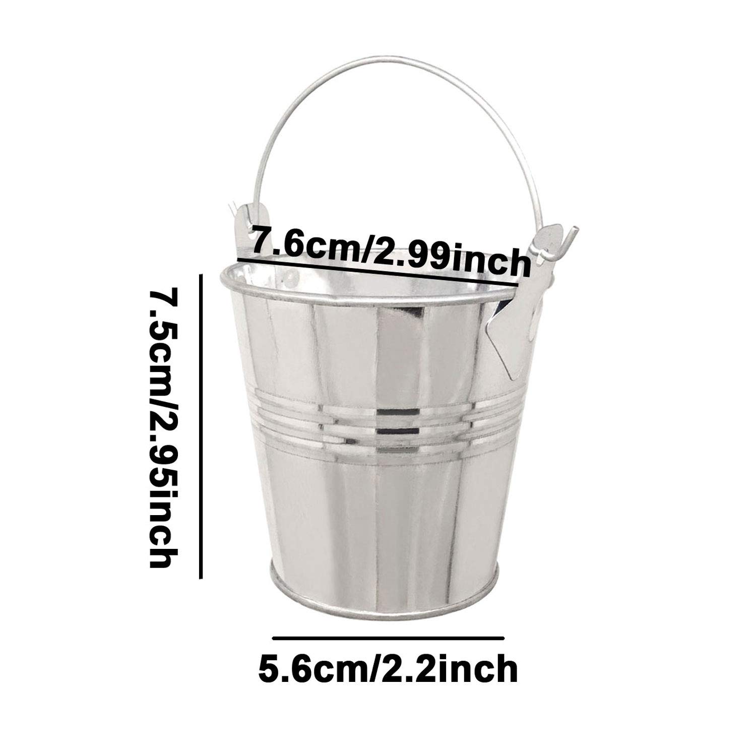 Honbay 2PCS Mini Silver Metal Buckets Tin Pail Containers Decorative Buckets with Handle for Candy Snack and Small Plant