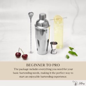 Jettory Cocktail Shaker Set - 3-Piece Mixology Bartender Kit with 24 oz Shaker, Mixing Spoon, Jigger & Gift Box - Premium Martini Shaker Set - Perfect Home Bartending Kit for Beginners