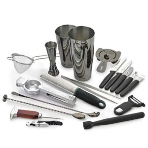 barfly m37102bk deluxe cocktail set, 19-piece, gun metal black