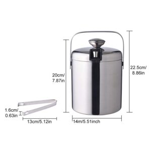 Ice Bucket Insulated with Tongs, Lids, Strainer 1.3 QT, Stainless Steel Insulated Double Wall Bar Ice Bucket Set for Wine, Champagne, Whiskey, Vodka, Cocktails, Beer