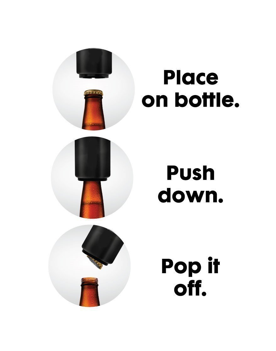 3 Pack Push Down Bottle Cap Opener by HQY, Black (New Version)