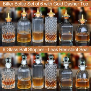 Bitters Bottle - Set of 6 Glass Dasher Bottles with Tray Barware Set for Home Bar Bartender