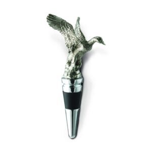 Vagabond House Pewter Flying Duck Bottle Stopper Wine Topper Silicone Saver Artisan Designer Handcrafted - Gift Boxed 5.5 inch Tall