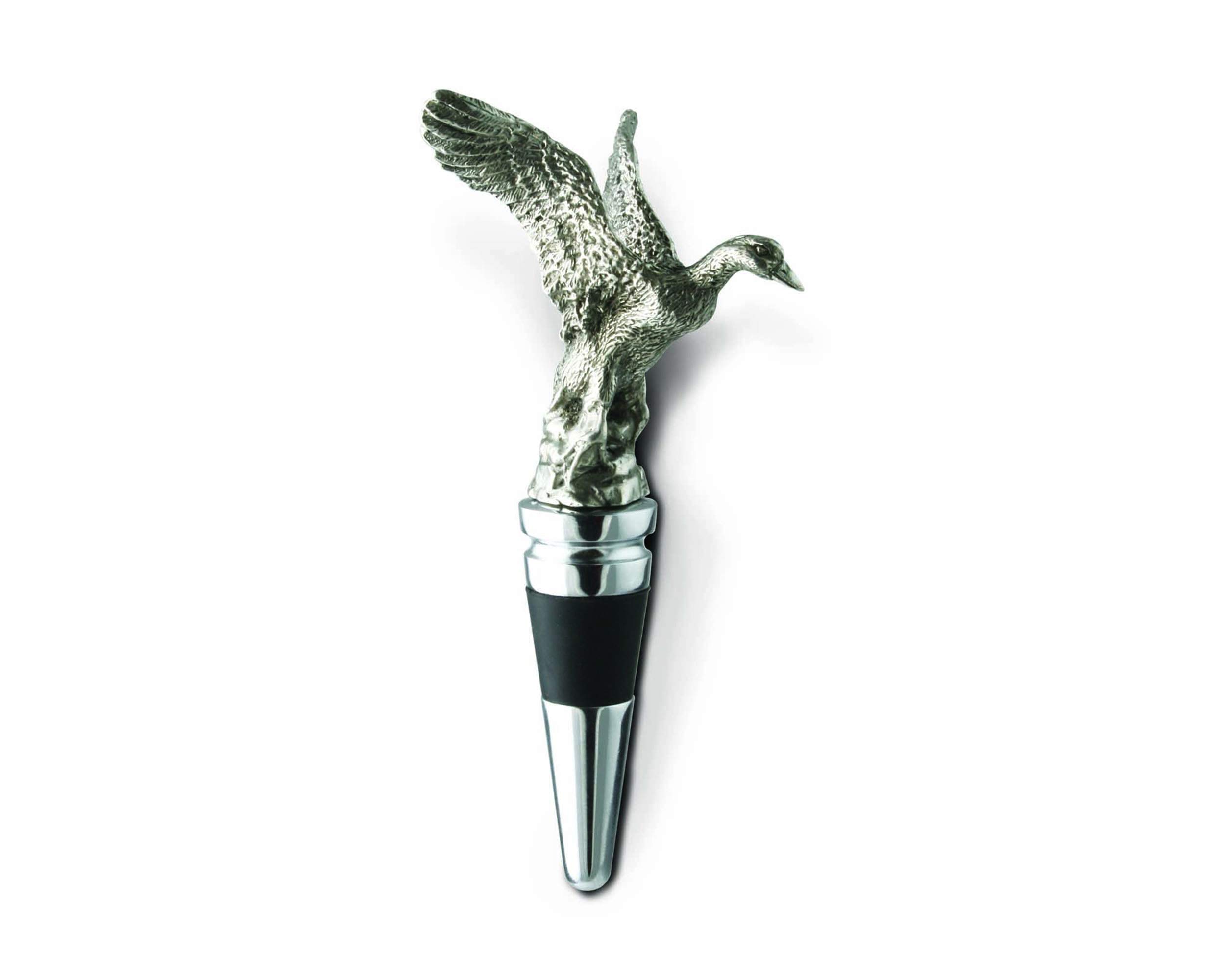 Vagabond House Pewter Flying Duck Bottle Stopper Wine Topper Silicone Saver Artisan Designer Handcrafted - Gift Boxed 5.5 inch Tall