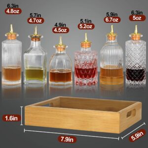 Bitters Bottle - Set of 6 Glass Dasher Bottles with Tray Barware Set for Home Bar Bartender