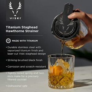 Viski Hawthorne Laser Cut Cocktail Strainer for Drinks with Springs and Scratch Resistant Titanium Finish-Set of 1, Black-Staghead