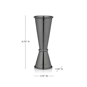 Viski Japanese Style Double Jigger for Cocktails, Bar Kit Essential, 1oz and 2oz with Interior Measurements, Stainless Steel with Gunmetal Finish,Black