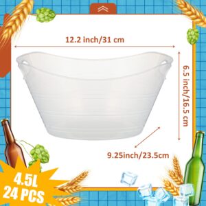 Norme 24 Pcs Oval Storage Tub with Handles, 4.5L Plastic Ice Bucket Wine Beer Champagne Bottle Drink Cooler Tub for Parties Beverage, Storage Basket (Clear,24 Pcs)