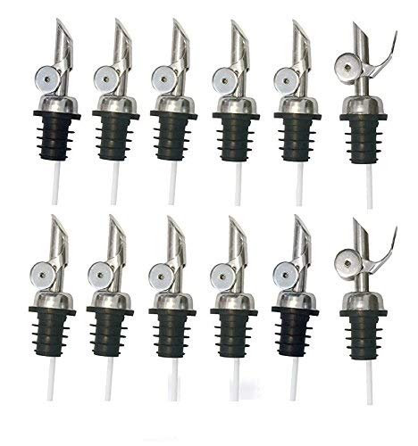 Weighted Stainless Steel Flip Top Lid Liquor Wine Free Flow Bottle Pourer Dispenser Olive Oil Pour Spouts (12-Pack)