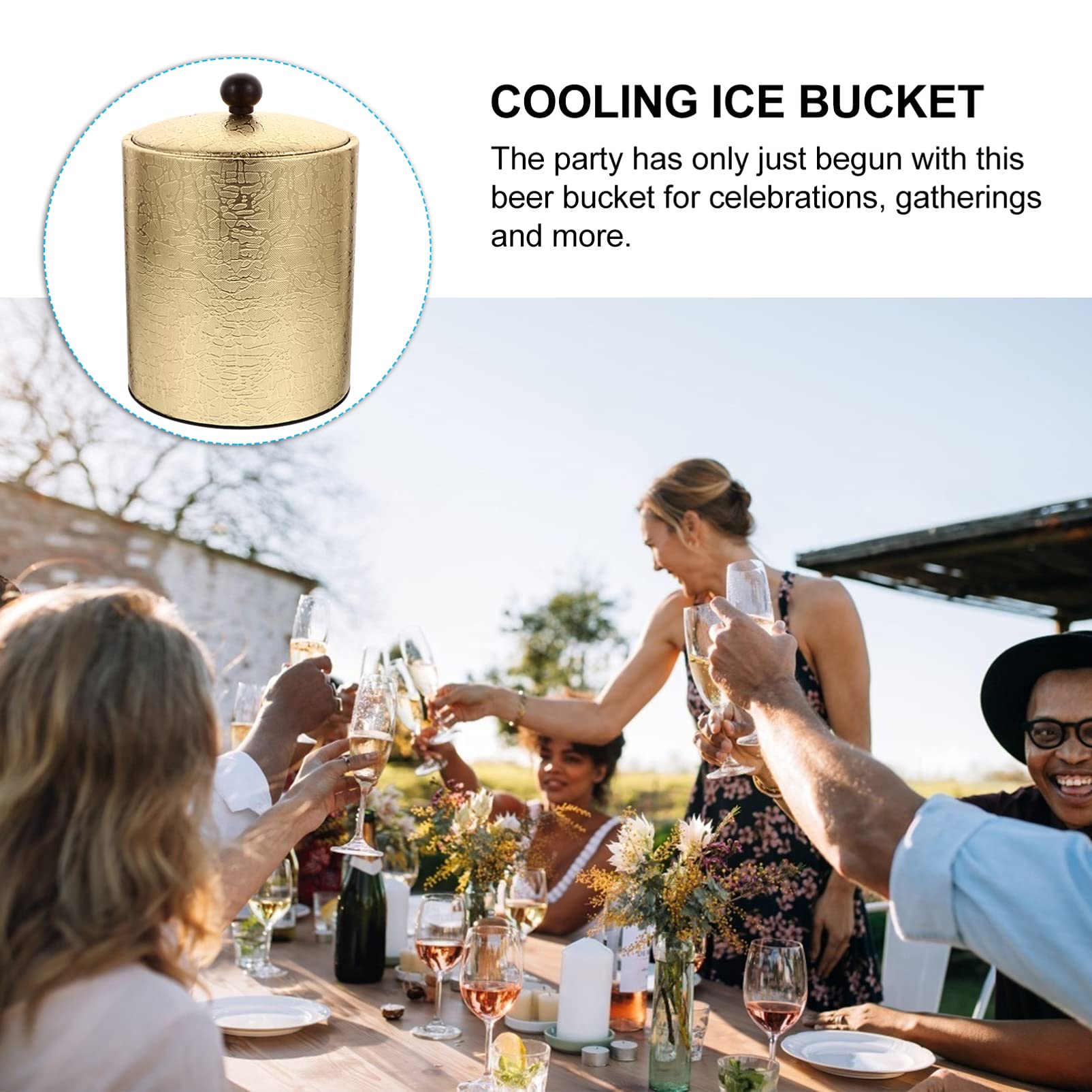 DOITOOL Double Wall Stainless Steel Insulated Ice Bucket with Lid and Ice Tongs for Home Bar Chilling Beer Champagne and Wine Golden