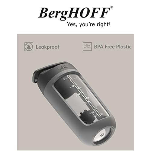 Berghoff LEO Tritan Plastic Shaker Botte, BPA-free, Integrated Protein Powder Compartment, Screw-on Lid, Flip Cap, Silicone Mixing Ball, Leakproof, Gym Accessories, Dishwasher safe