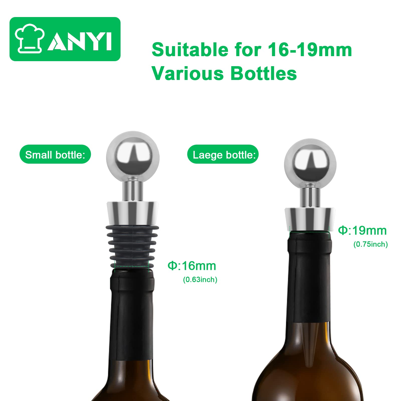 2 Pack Wine Bottle Stopper Reusable Wine Stoppers for Beverage Bottles Wine Stopper Decorative Bottle Stoppers for Bar, Holiday Party, Wedding and Gifts