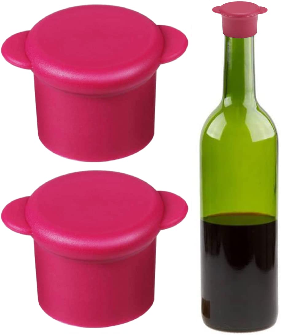 Wine Stoppers - Silicone Wine Bottle Caps - Reusable Unbreakable Sealer Cover Corks - Wine Gifts with Air-Tight Seal - Set of 2 Wine Accessories