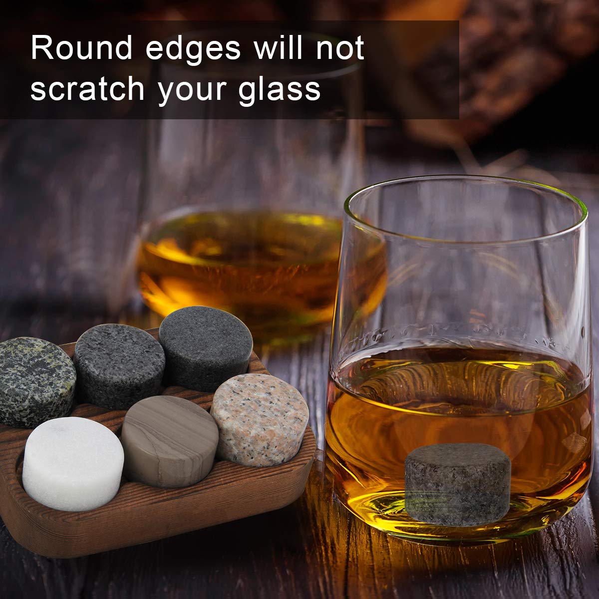 Whiskey Stones, Set of 6 Whiskey Chilling Stones, Reusable Ice Cubes, Whiskey Rocks - Perfect Whiskey Gifts for Men