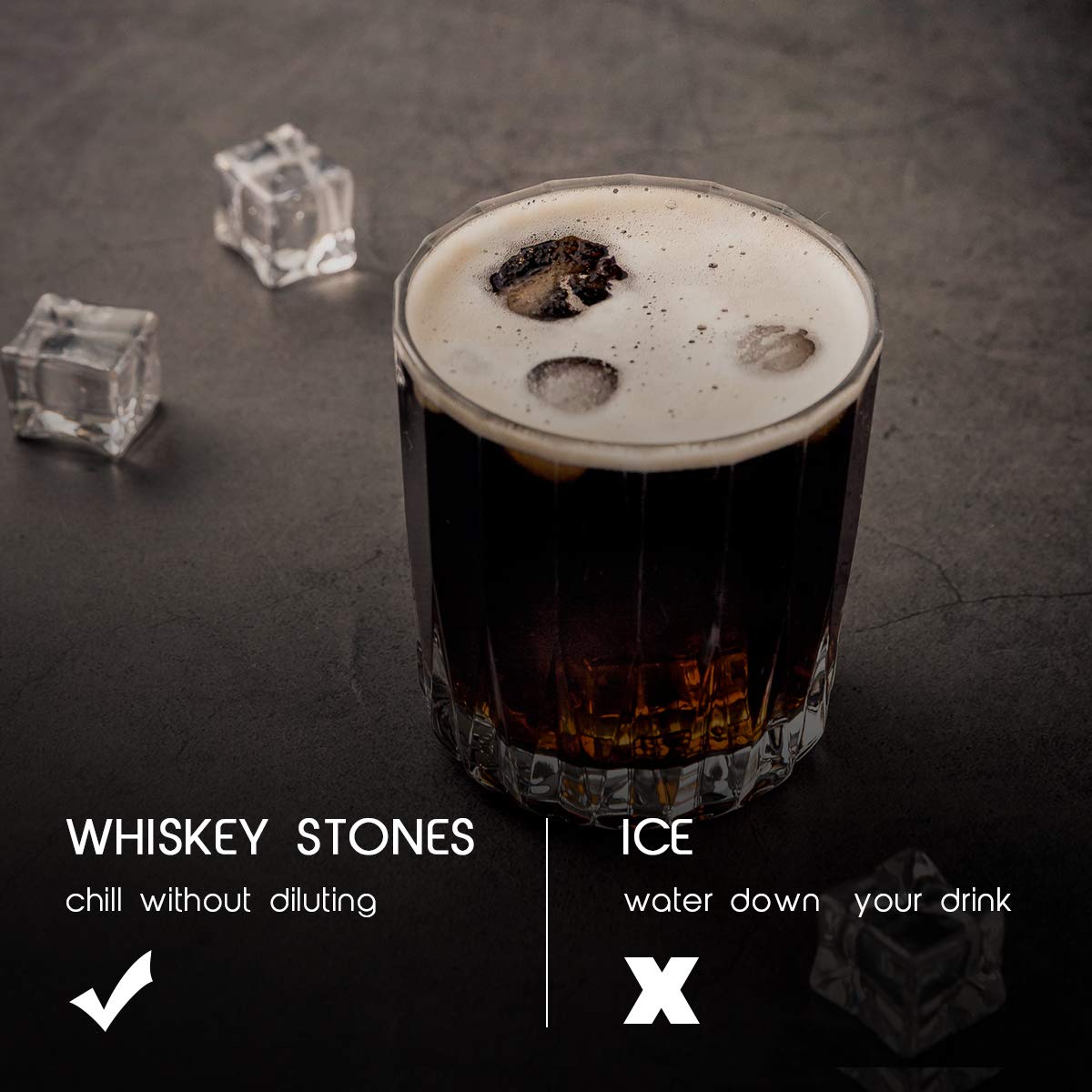 Whiskey Stones, Set of 6 Whiskey Chilling Stones, Reusable Ice Cubes, Whiskey Rocks - Perfect Whiskey Gifts for Men