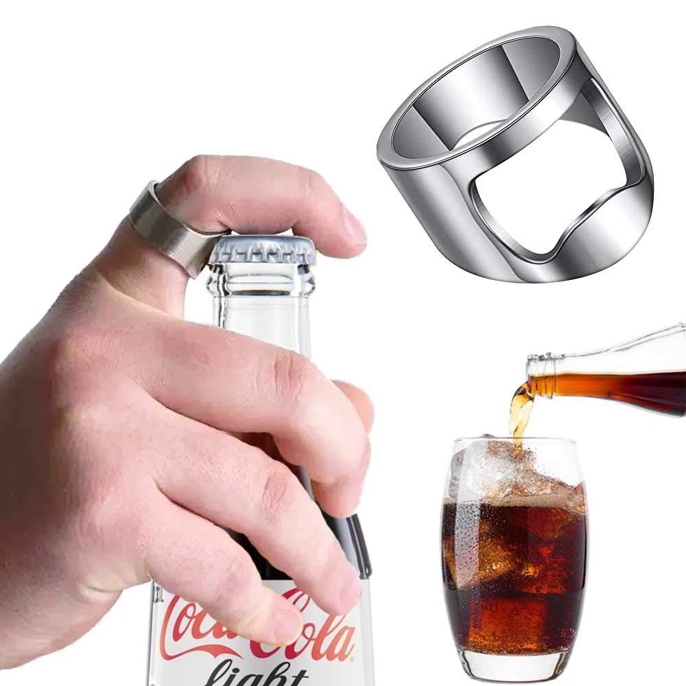 VQYSKO Bottle Opener Ring Band-Beer Bar Tool Creative Versatile Stainless Steel Finger Party Ring,Size 6 to 12 (Silver, 10)