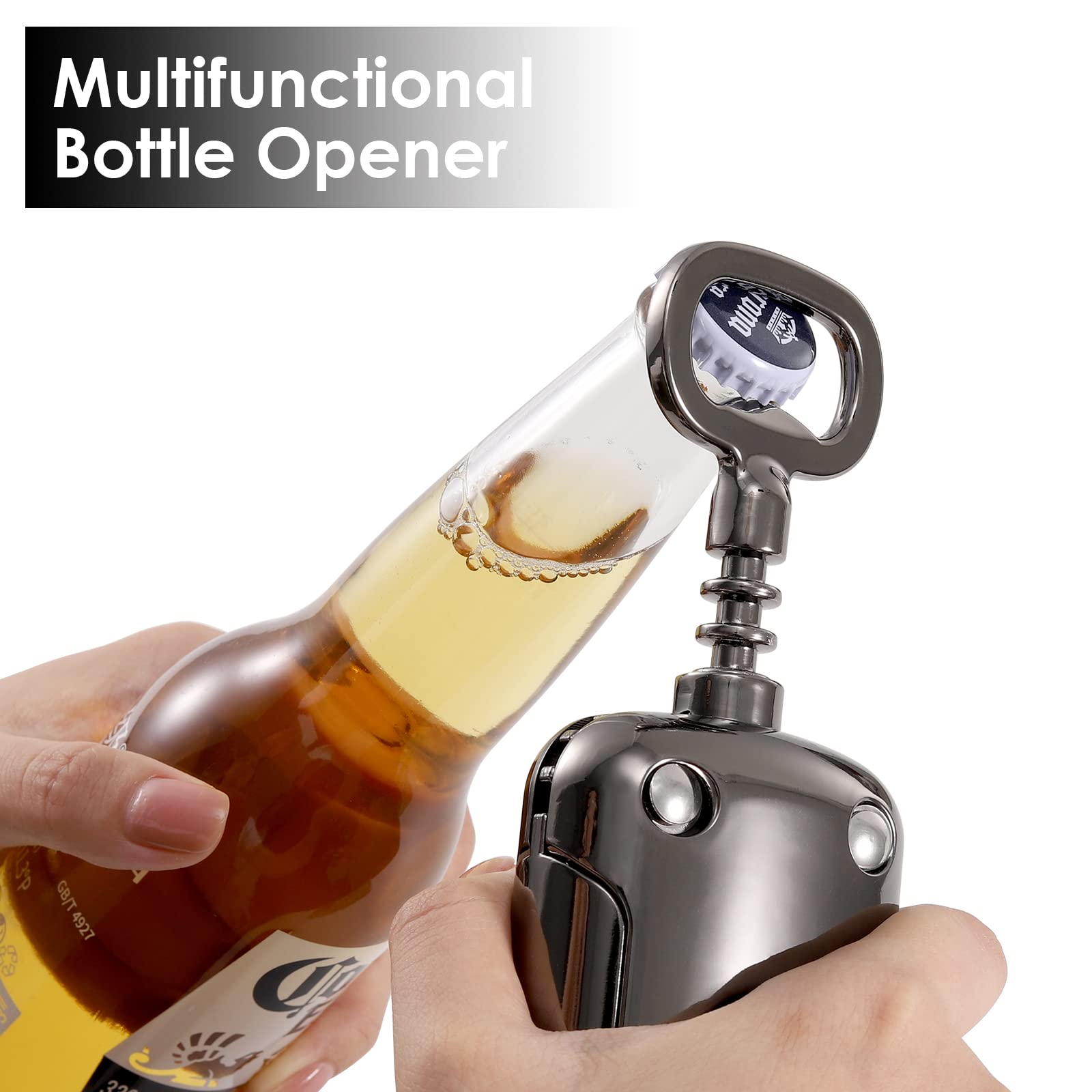 Vzaahu Wing Corkscrew with Premium Stopper, Wine Bottle Opener for Cork Stoppered and Beer Cap Bottles, Used in Kitchen Chateau Restaurant Bars for Wine Lovers, Waiters, and Bartenders