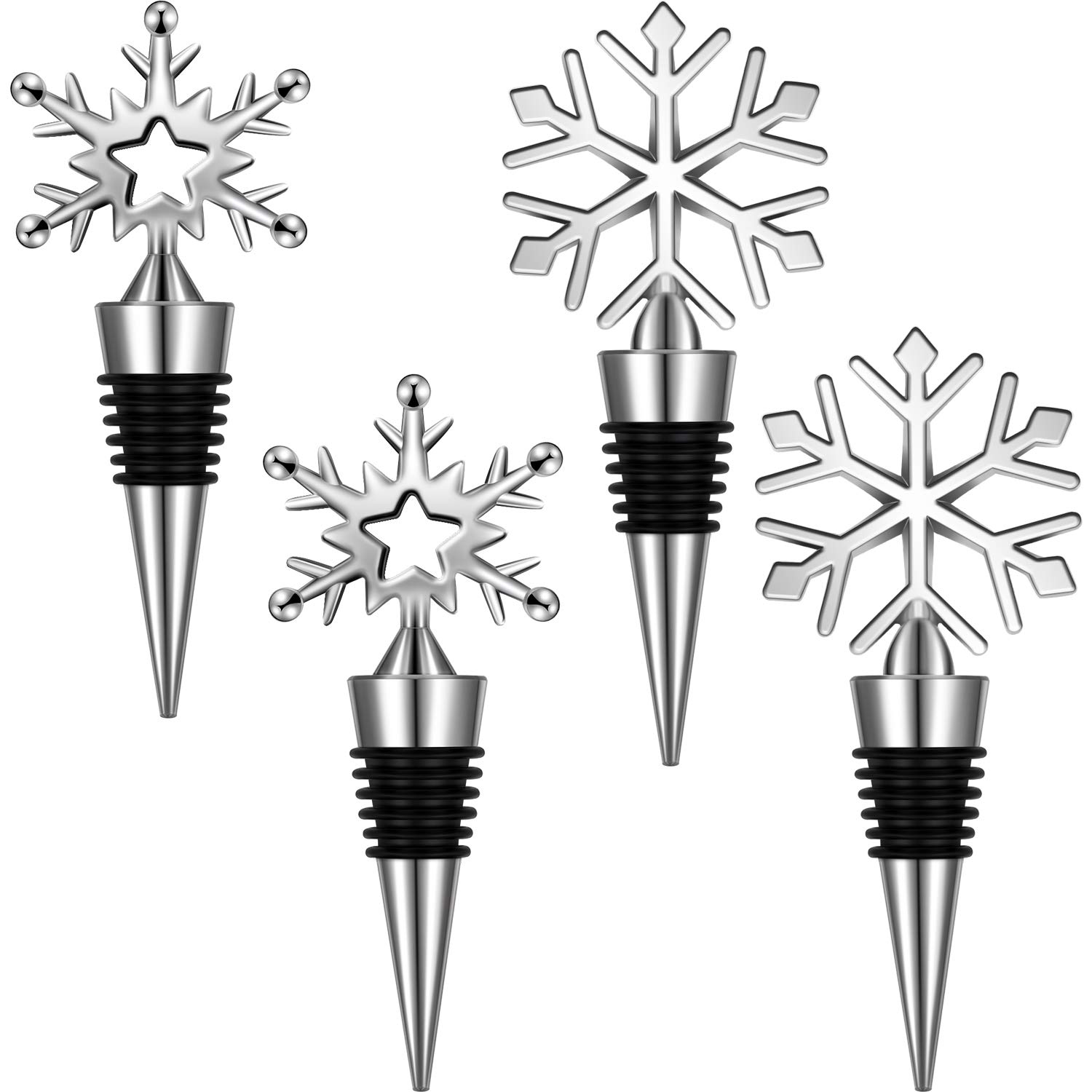 4 Pieces Snowflake Wine Stopper Decorative Christmas Wine Bottle Stopper for Keeping Wine Fresh Holiday Wedding Christmas Party Supplies (Novel Style)