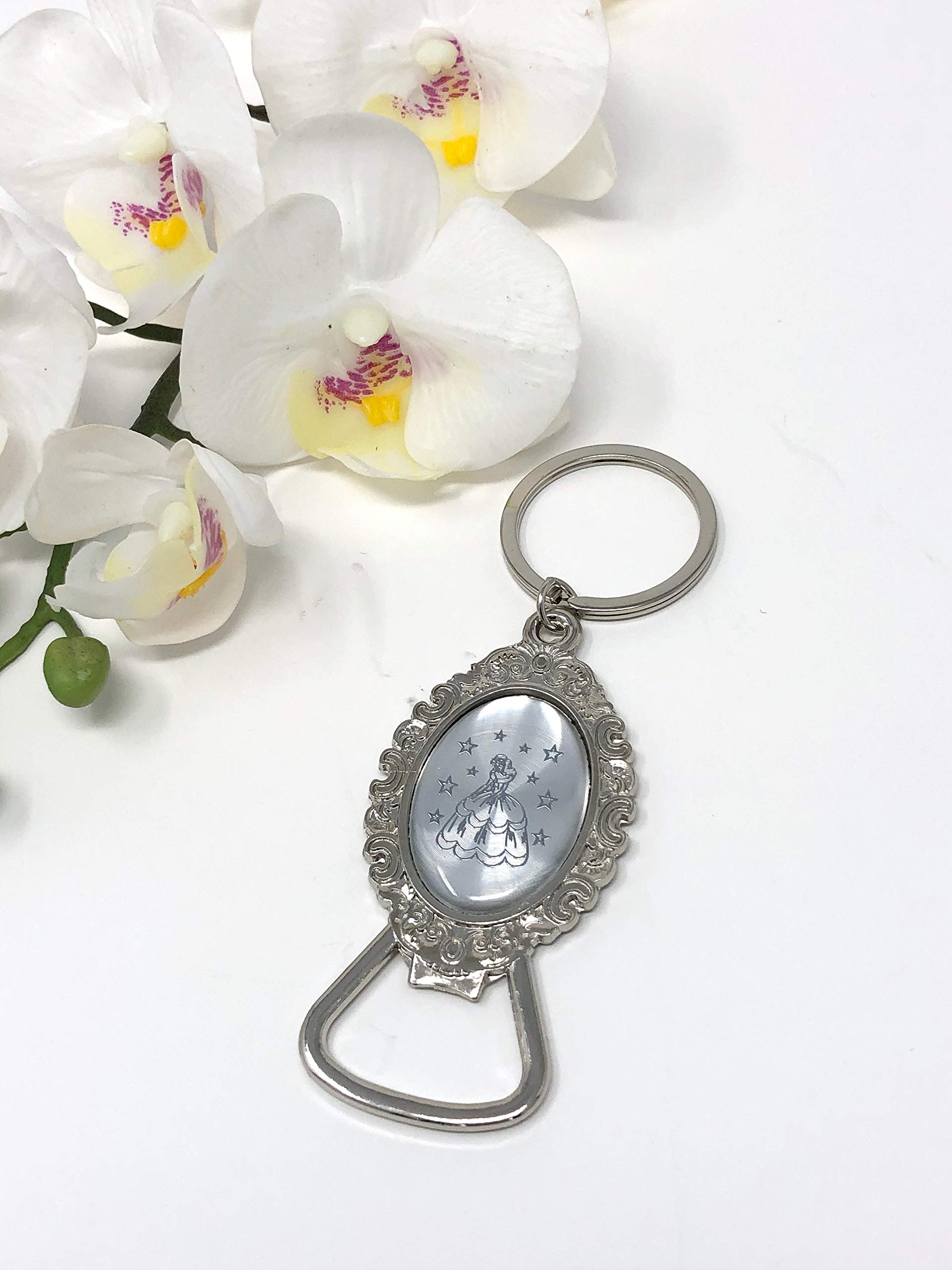 Quinceañera Keychain Bottle Opener Favor (12 PCS) - Sweet 15 Mis Quince 15 Birthday Sweet Sixteen Silver Color Metal Key Ring Gift for Guests