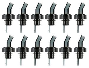 (pack of 12) screened liquor bottle pourer, black spout bottle pourer with collar, screened pour spouts by tezzorio