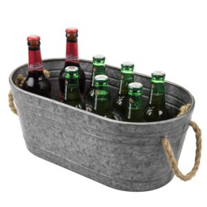 mygift rustic galvanized metal beverage bucket, party beverage tub, ice buckets with rope handles