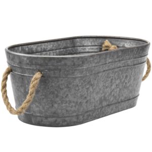 MyGift Rustic Galvanized Metal Beverage Bucket, Party Beverage Tub, Ice Buckets with Rope Handles