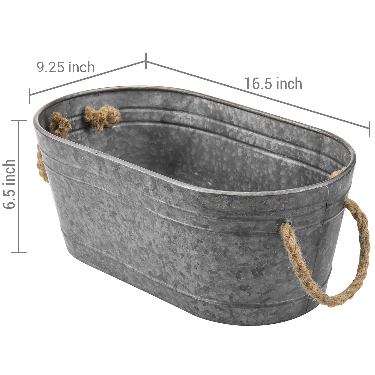 MyGift Rustic Galvanized Metal Beverage Bucket, Party Beverage Tub, Ice Buckets with Rope Handles