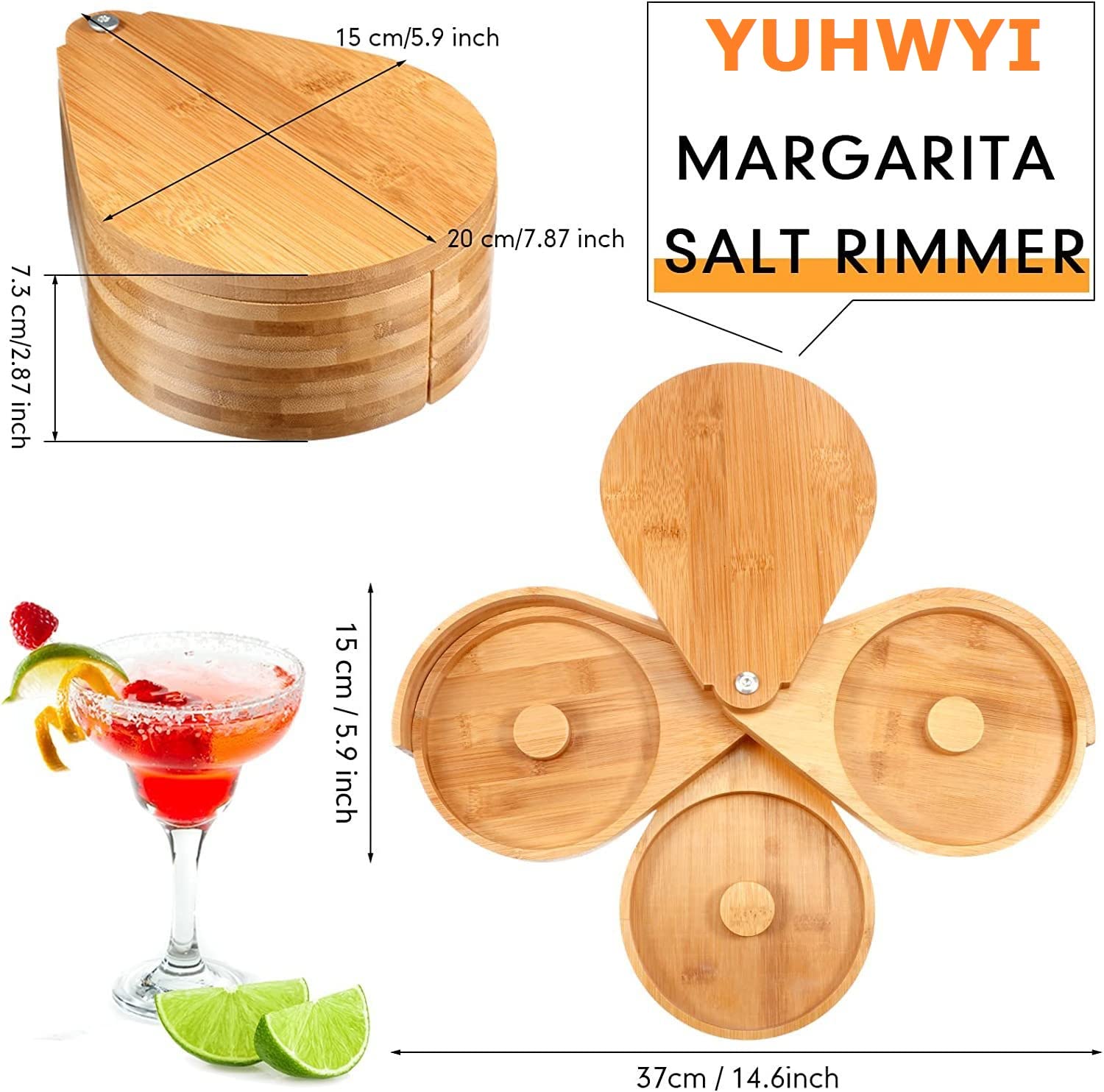 Margarita salt rimmer set bamboo,3-Tiers bar glass rimmer,salt rimmer for cocktails,bar accessories for the home bar set