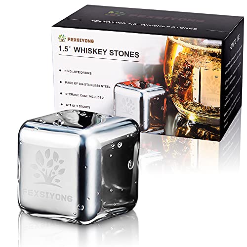 Whiskey Stones, Whiskey Gifts for Men, 1.5"Extra Large Reusable Ice Cube, Made of 304 Stainless Steel, Set of 2