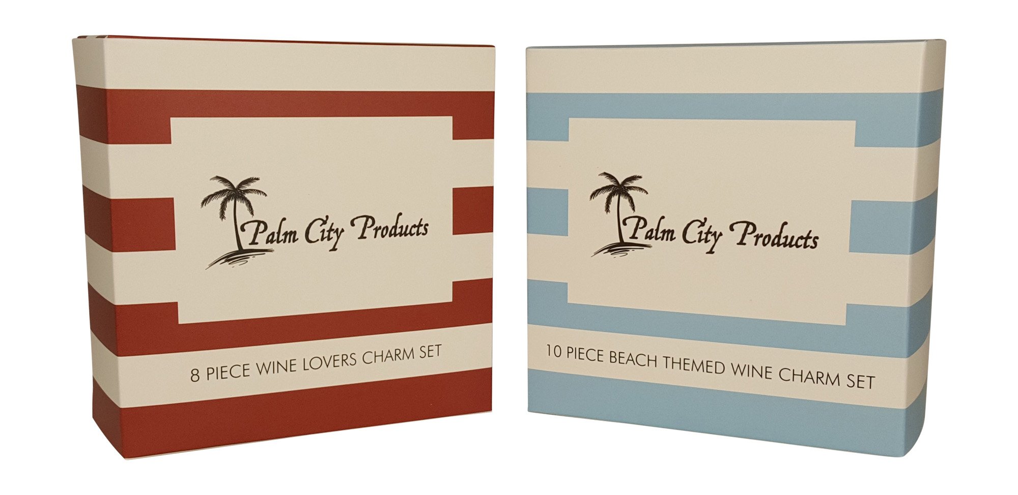 Palm City Products Bundle of Two Wine Charm Sets - 18 Pieces Total, Beach and Wine Themes