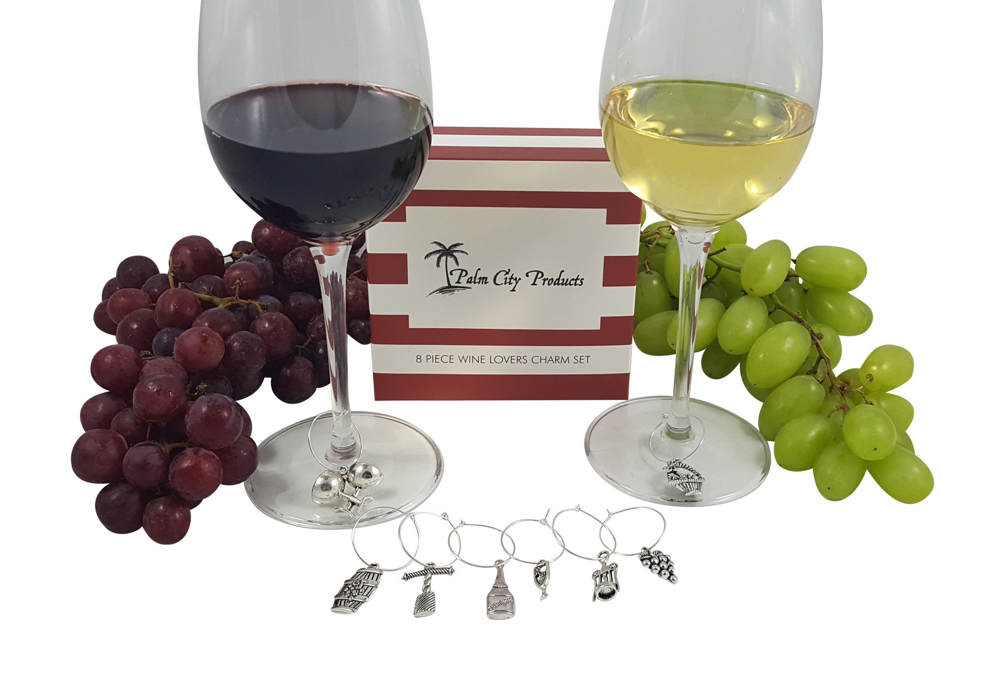 Palm City Products Bundle of Two Wine Charm Sets - 18 Pieces Total, Beach and Wine Themes