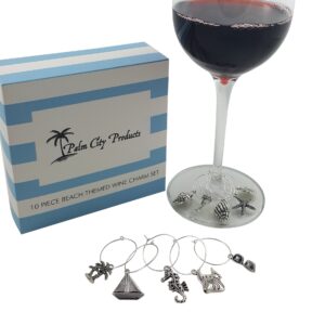 Palm City Products Bundle of Two Wine Charm Sets - 18 Pieces Total, Beach and Wine Themes