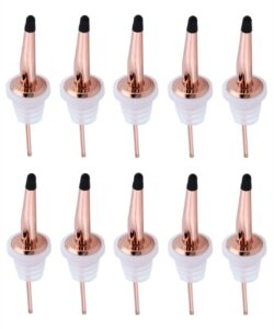 jiayouxile bottle pourers - 10 pcs stainless steel wine liquor bottle pourer spout with covers,liquor pourers tapered spout，for oil, wine, vinegar and liquid （rose gold+dust caps)