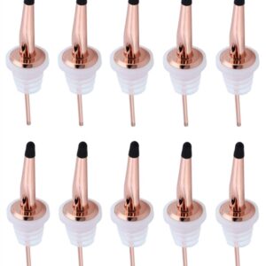 JIAYOUXILE Bottle Pourers - 10 Pcs Stainless Steel Wine Liquor Bottle Pourer Spout with Covers,Liquor Pourers Tapered Spout，for Oil, Wine, Vinegar and Liquid （Rose Gold+Dust Caps)